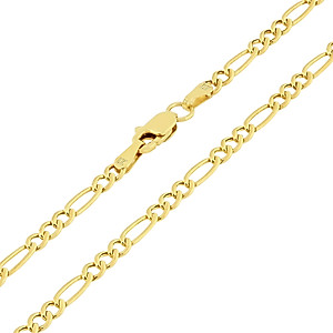 Nuragold 10k Yellow Gold 2.5mm Figaro Chain Link Pendant Necklace, Mens Womens Jewelry 16" 18" 20" 22" 24" 26"