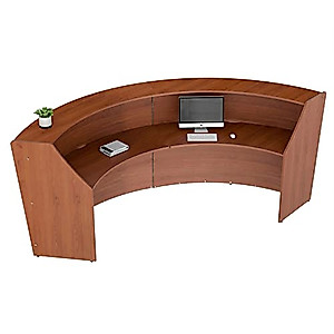 Linea Italia Curved Modern Office Desk Easy to Assembly 2 Panel Reception Counter for Lobby, Salon, 124" x 49", Cherry