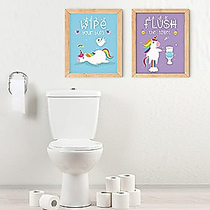 IIILUYOT Funny Unicorn Bathroom Decor, Wash Wipe Flush Brush, Unicorn Decor Gift, Unicorn Rainbow Girls Gift Art Prints, (Unframed8 x 10), Cute Kids Children’s Tween Posters for Home