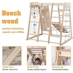 Giant bean Large Size Indoor Playground Jungle Gym for 2-10yrs Kids,Toddlers Climber Toys 9-in-1 with Slide, Rock Climb Wall, Monkey Bars, Wood & Rope Ladder, Climbing Rope & Wall and Gymnastic Ring