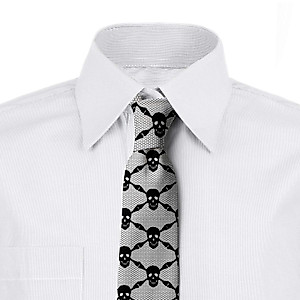 Ambesonne Necktie, Halloween Black Skulls, 3.7", White Black