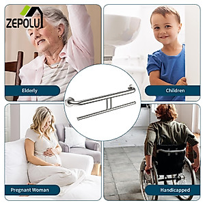 Brushed Nickel Double Toilet Paper Holder w/Safety Bar 24 inch, Zepolu 2-in-1 Assist Bar Balanced Support Handle, Stainless Steel Wall Mounted Bathroom Toilet Grab Bar for Senior Elderly Handicap