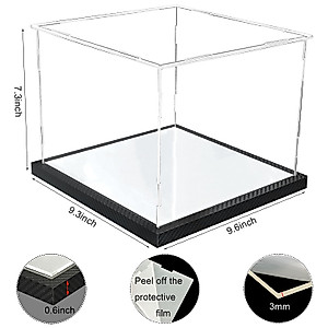 Clear Hat Display Case Acrylic Baseball Cap Holder Stand Transparent Hat Storage Box Dustproof Square UV Protection Cabinet with Carbon Fiber Skin Base and Removable Mirror Base