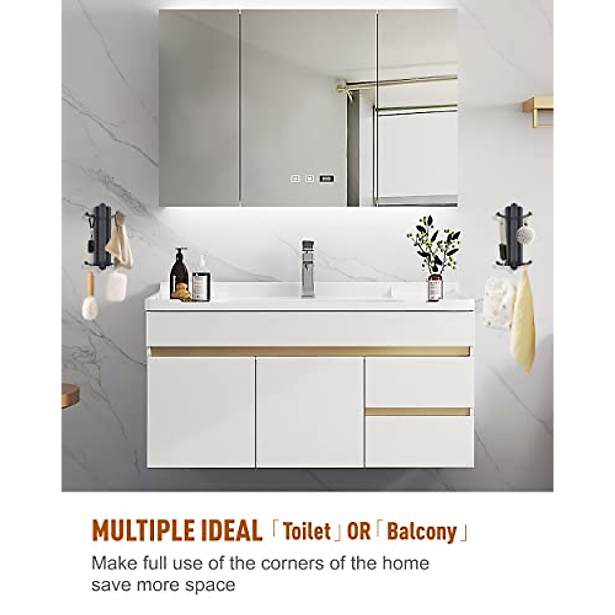 Waterproof Towel Robe Coat Holder for Wall，Foldable Black Towel Hooks，coat rack，Free Perforated，Bathroom Hooks，Black Wall Hooks，Bathroom Towel Holder，adhesive robe hooks for wall，for Bathroom，Kitchen