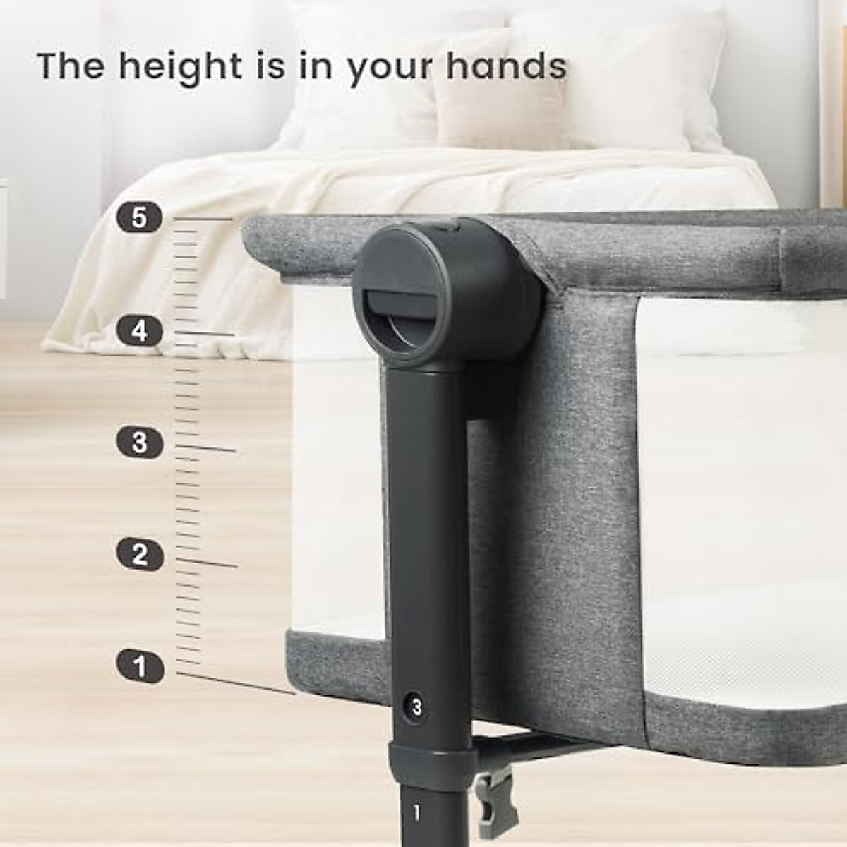 Baby Bassinet Bedside Sleeper for Baby, 4-Sided All Mesh Breathable Bedside Bassinet, Li’l Pengyu Co Sleeper for Newborn, with Washable Soft Mattress Bedside Crib (Grey)