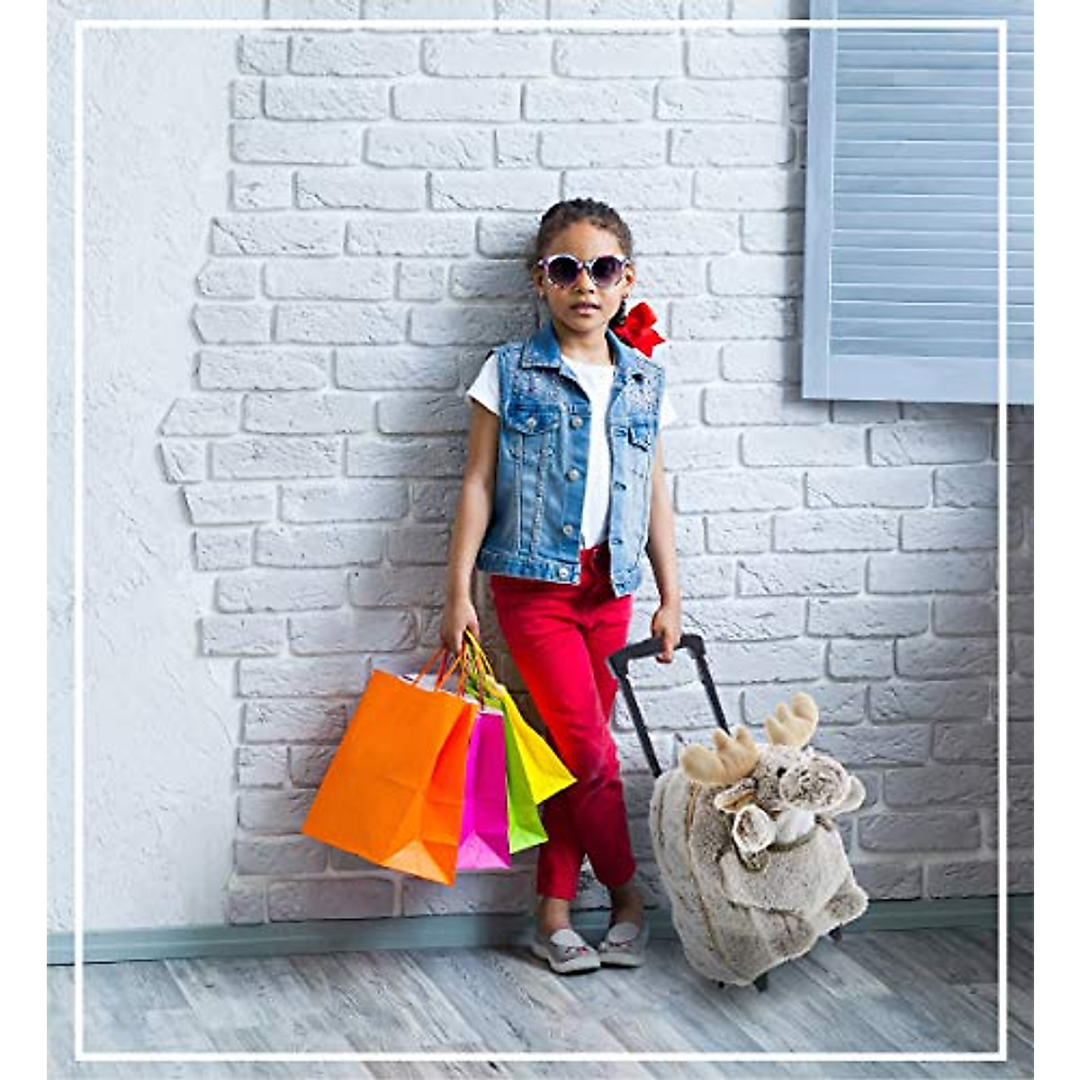 DolliBu Moose Plush Trolley & Purse Set - 3-in-1 Kids Trolley, Backpack, & Brown Moose Purse, Soft Plush Backpack on Wheels, Rolling Bag with Removable Plush Toy Purse - 15"