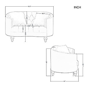 Goohome Modern Chesterfield Loveseat Sofa with Sturdy Wood Legs, Velvet Upholstered 2-Seat Sofá with Button Tufted Back and Round Silver Copper Arms, 2-Person Couch for Living Room, Bedroom