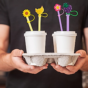 WWYICHEN 12 Pieces Silicone Straw Cover Cute Flowers Plants Fruits Straw Caps Reusable Dust-Proof Straw Cover Drinking Straw Caps for 6-8 mm Straws