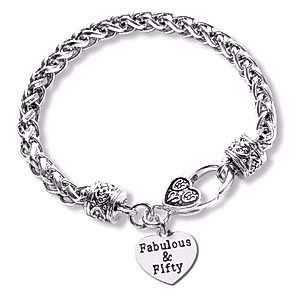 Infinity Collection 50th Birthday Charm Bracelet - Fabulous and Fifty Gift for Her, Unique Birthday Bracelet