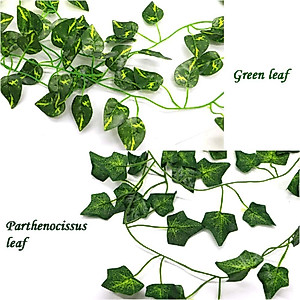 UGpine 6.7 Foot Artificial Ivy Wreath Leaf Vines, Fake Vines, Hanging Green Leaves Fake Plants, Vines Room Wedding Party Garden Wall Outdoor Green Wall Home Kitchen Garden Office Decoration [2]