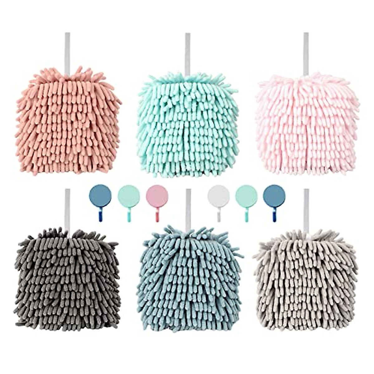 Emivery 6pcs Absorbent Chenille Hand Towel Fluffy Ball Towels with Hanging Loop Bathroom Microfiber Quick Drying Towels
