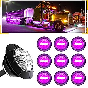 BJZ 3/4'' LED Trailer Marker Clearance Lights Purple Round 12V Automotive Side Marker Turn Signal Tail Indicator Light Assemblies Waterproof for Trailer Truck ATV UTV RV Van Bus, 10Pcs w/Clear Lens
