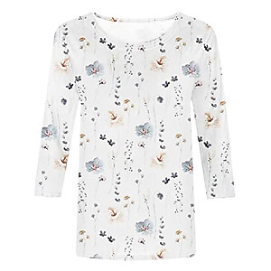 Elegant Floral 3/4 Sleeve Tops Dressy, Womens Summer Floral Crew Neck 3/4 Sleeve Tee Shirts Blouses Dressy, Summer Loose Tunic Shirts Short Sleeve Top Dressy