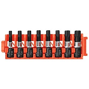 BOSCH CCSTV108 8-Piece Assorted Set 1 In. Impact Tough Torx Insert Bits with Clip for Custom Case System
