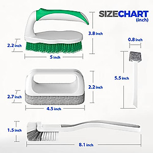 Holikme 7 Pack Deep Cleaning Brush Set,Clean Brush，Scrub Brush&Grout and Corner Brush&Scrub Pads with Scraper Tip&Scouring Pads，for Bathroom,Floor, Tub, Shower, Bathroom and Kitchen Surface（Green）