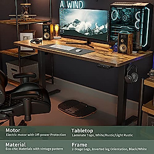 FEZIBO Height Adjustable Electric Standing Desk, 55 x 24 Inches Stand up Table, Sit Stand Home Office Desk with Splice Board, Black Frame/Rustic Brown Top