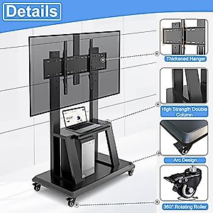 Hellsehen Mobile TV Stand,Rolling TVs Cart on Wheels Height Adjustable Heavy-Duty Floor Stand Base for 32 -70 Inch LCD LED OLED Flat Panel Screens Smartboard Movable Holds up to 100lbs with Shelf