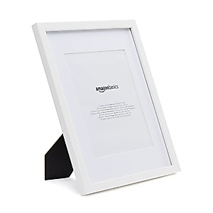 Amazon Basics Photo Picture Frame - 11" x 14" or 8" x 10" with mat, White - Pack of 2