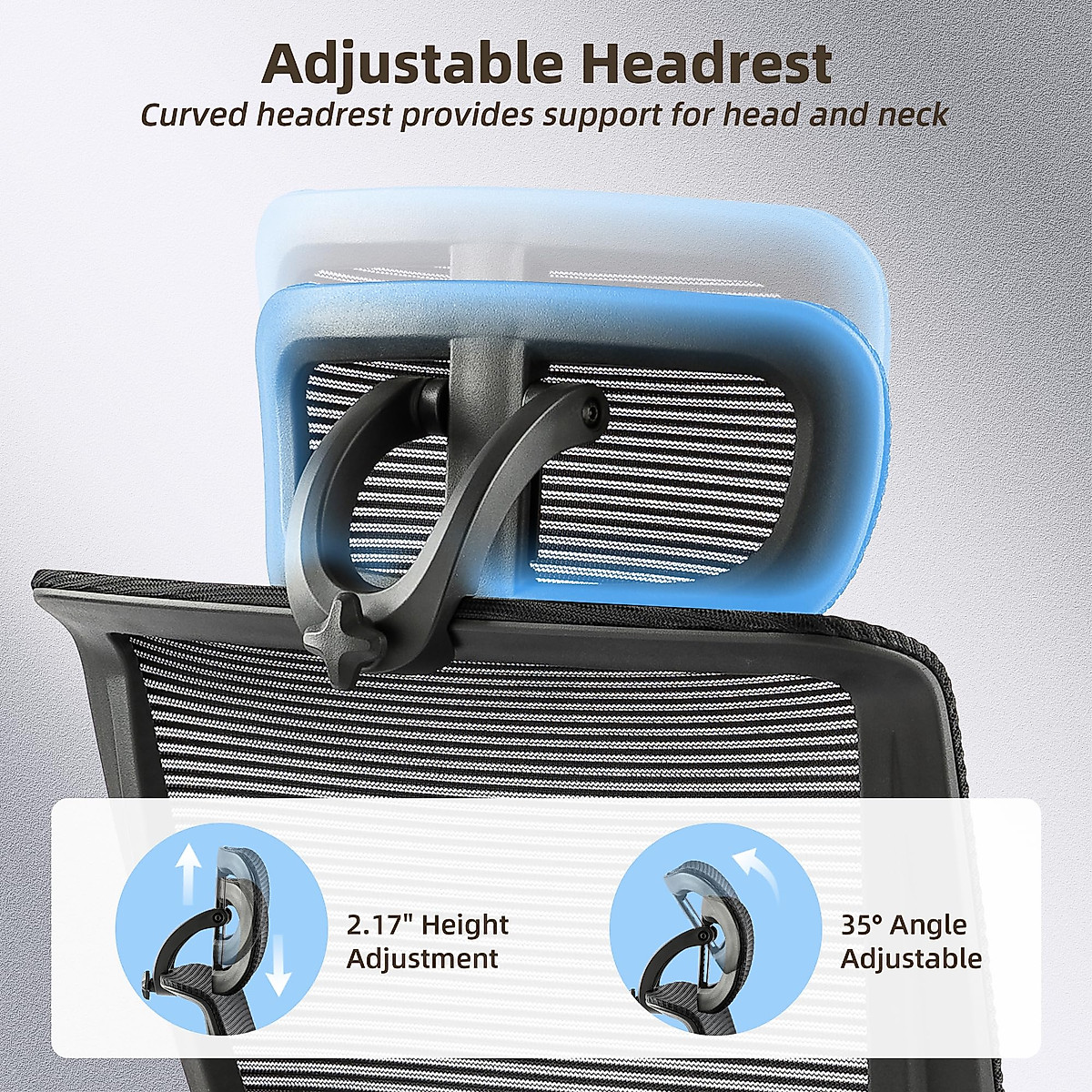 Foldable Office Chair with Foot Rest, Ergonomic Office Chair with Adjustable Lumbar Support, Headrest, Armrest, High Back Mesh Chair, Home Office Desk Chair for Space Saving, Black