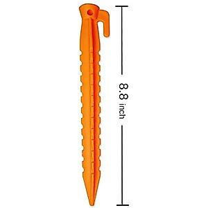 Camping Tent Stake Pegs / 8 Pack Outdoor Plastic Stakes for Christmas Holiday Decoration Bounce House Rain Tarps Outdoor Activities, Durable Plastic, Safety Orange-8.8inches