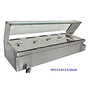 INTBUYING 40Inch 5 Pot Bain-Marie Food Warmer 110V 1500W 6 inch Deep Pan