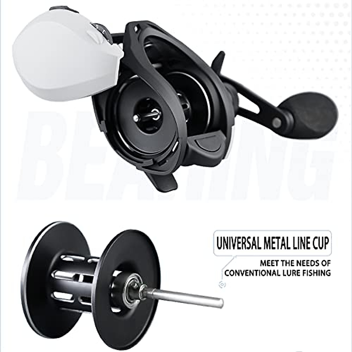 Baitcasting Fishing Reel,Compact Design Metal Body Baitcaster Reel,11LB Drag,20-Speed Magnetic Braking System,Available in 6.5:1 and 8.1:1Conventional Reel for Catfish, Musky (B: Right Hand-6.5:1)