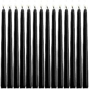 JHENG 10 Inch BlackTaper Candles, 14 Pack Tall Unscented Dripless with Cotton Wicks Perfect for Dinner, Party, Wedding or Farmhouse Decor, 7-8 Hour Burn Time- 7/8'' Base (Black)