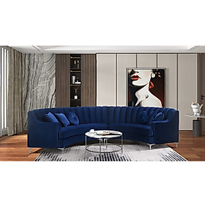 Legend Furniture Curved Sofa Velvet Symmetrical Modular Round couches for Living Room Sectional, 142" L x 32" D x 36" H, Blue