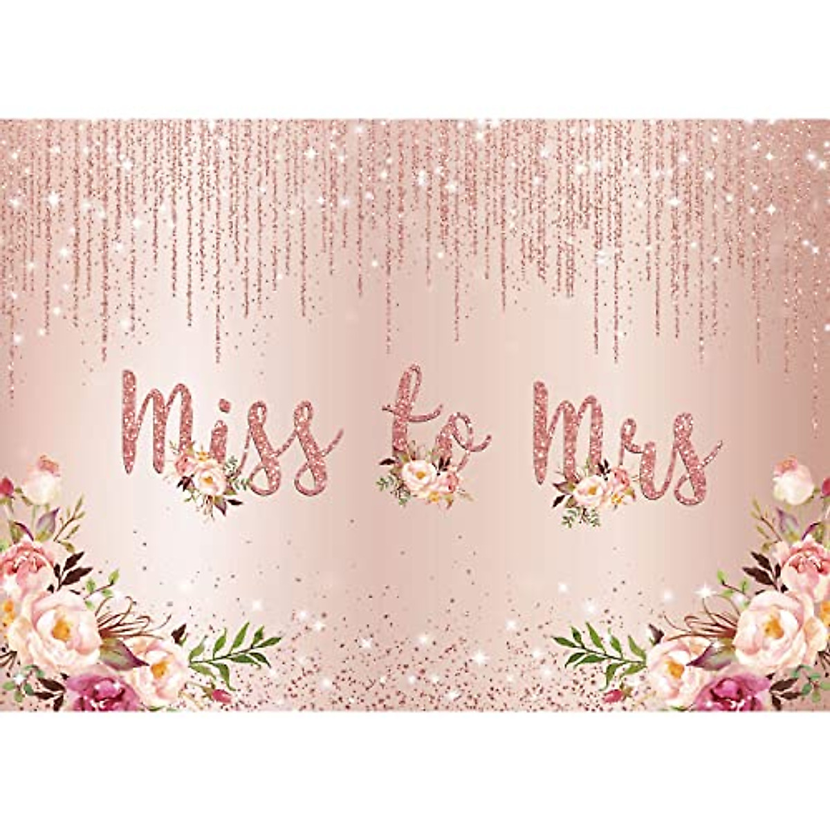 Maijoeyy 7x5ft Rose Gold Miss to Mrs Backdrop Golden Glitter Pink Floral Bridal Shower Backdrop for Pictures Wedding Shower Bride to Be Engagement Backdrop for Party Decorations Banner