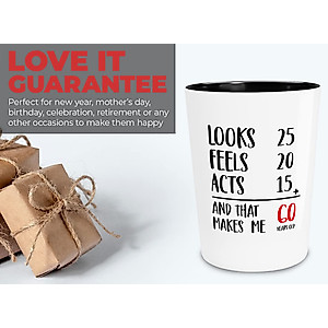 Flairy Land Funny 60th Birthday Shot Glass 1.5oz - Looks 25 Feels 20 Acts 15 That Makes Me 60 Year Old - 60th Birthday For Dad Mom Born in 1962 Turning 60 Years Old 6 Decade Nostalgic Reunion