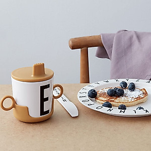 Design Letters Melamine Sippy cups for Baby 7 Oz A-Z | Kids Cups Designed in Denmark Reusable Cup for Baby 6+ Month|Learning Cup BPA/BPS Free | Children Drinking Cup Dishwasher Safe, Toddler Cup White