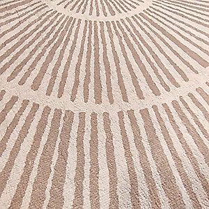 Lacomfy Modern Rug 4Ft Round Contemporary Abstract Rug Geometric Area Rug Carpet for Bedroom Nonslip Circle Rugs Artistic Faux Wool Rug 4’x4’ Shaggy Farmhouse Rug for Living Room Dorm Decor, Coffee