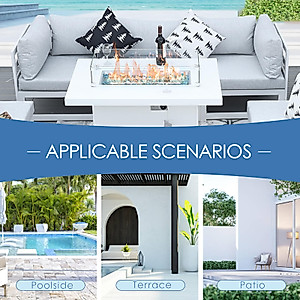 NICESOUL® 9 Pieces Aluminum Patio Furniture with Fire Pit Table Outdoor Conversation Set 43" Propane Gas Convertable Outdoor Modern Luxury Sectional Sofa Set White Color