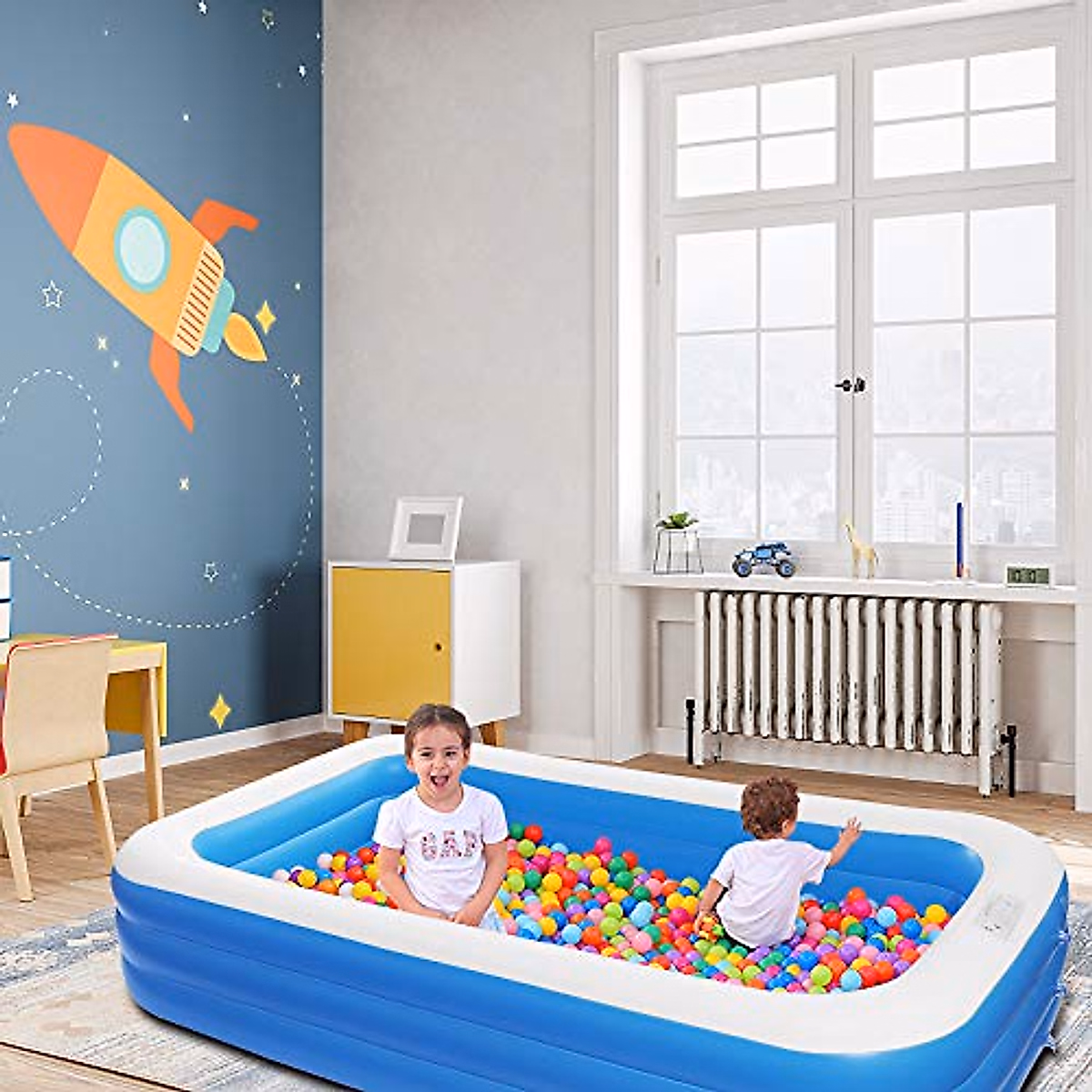 YOUBTQ Inflatable Swimming Pool,Inflatable Swim Pool for Kids, Indoor & Outdoor 120" x 72" x 22" Inflatable Swimming Pool - Wall Thickness 0.3mm for Kids, Adults,Garden, Backyard Water Party Blue