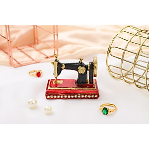 QIFU Vintage Sewing Machine Style Red Mini Enamel Trinket box Hinged, Unique Gfit for Family