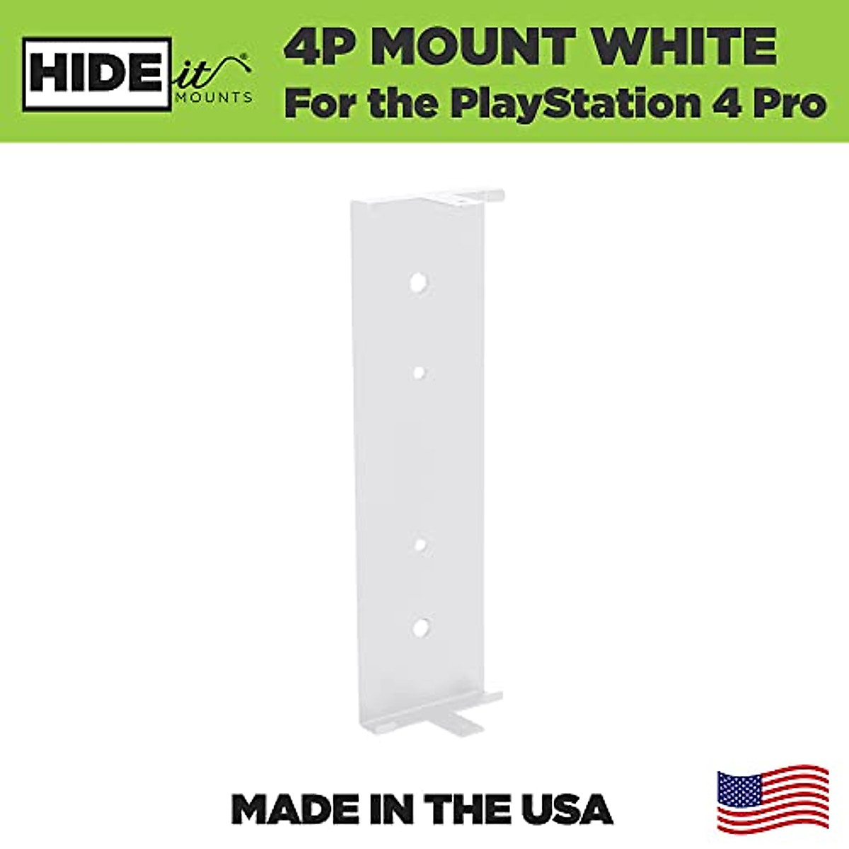 HIDEit Mounts 4P Wall Mount for PS4 Pro - Patented in 2018, Made in USA - White Mount for Playstation 4 Pro to Store Your PS4 Pro on Wall Near or Behind TV