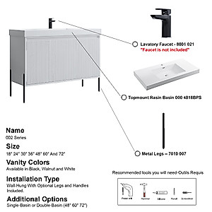 Dowell 48" Fluted Design Vanity Set – Modern Glossy White Bathroom Cabinet with Soft-Close Doors & Shelves, Single Resin Basin, and Black Legs | 002 48 21KD/4818BPS