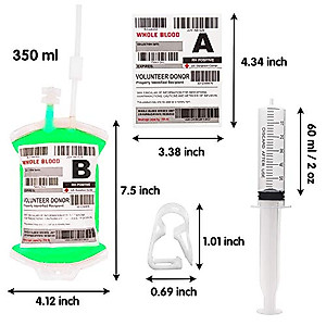 Blood Bag Drink Pouches; 12 FL Oz IV Bags with Labels and Clips for Halloween Vampire, Zombie, Nurse Graduation, Hospital Theme Party Favors, Props Decor