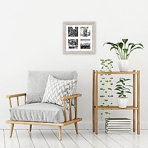 Americanflat 10x10 Collage Picture Frame in Driftwood - Displays Four 4x4 Frame Openings - Engineered Wood Square Picture Frame with Shatter Resistant Glass, and Includes Hanging Hardware for Wall