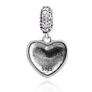 ABUN American USA Flag Heart Charms 925 Sterling Silver Patriotic Love Beads Fits European Charms Bracelet (Dangling Heart)