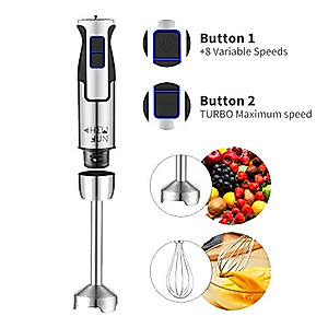 CHEW FUN Multipurpose Immersion Hand Blender Poweful 500 Watt,9-Speed,High Power Low Noise,3-in-1 includes Detachable Chopper,Egg Whisk,Milk Frother