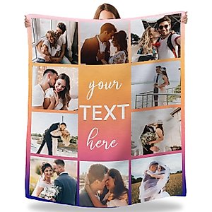 Personalized Blanket with Text & Picture Customized Throw Couples Gifts Custom 10 Photos Blankets for Adult Family Wife Husband Valentines Day Wedding Gift