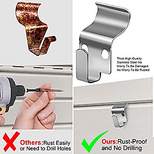 BOF Vinyl siding Hooks(10 Pack)，Heavy Duty Stainless Steel Vinyl Siding Hangers for Hanging Ornaments, Wreaths, Camera, String Lights, Wreath Pictures Hook,Easy Install and Remove