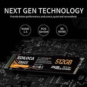Ediloca EN605 512GB M.2 SSD, NVMe1.3 PCIe Gen3 x4 SSD Internal Hard Drive, M.2 2280 - Read/Write Speed up to 2150/1600 MB/s - Internal SSD Compatible with Laptop & PC Desktop