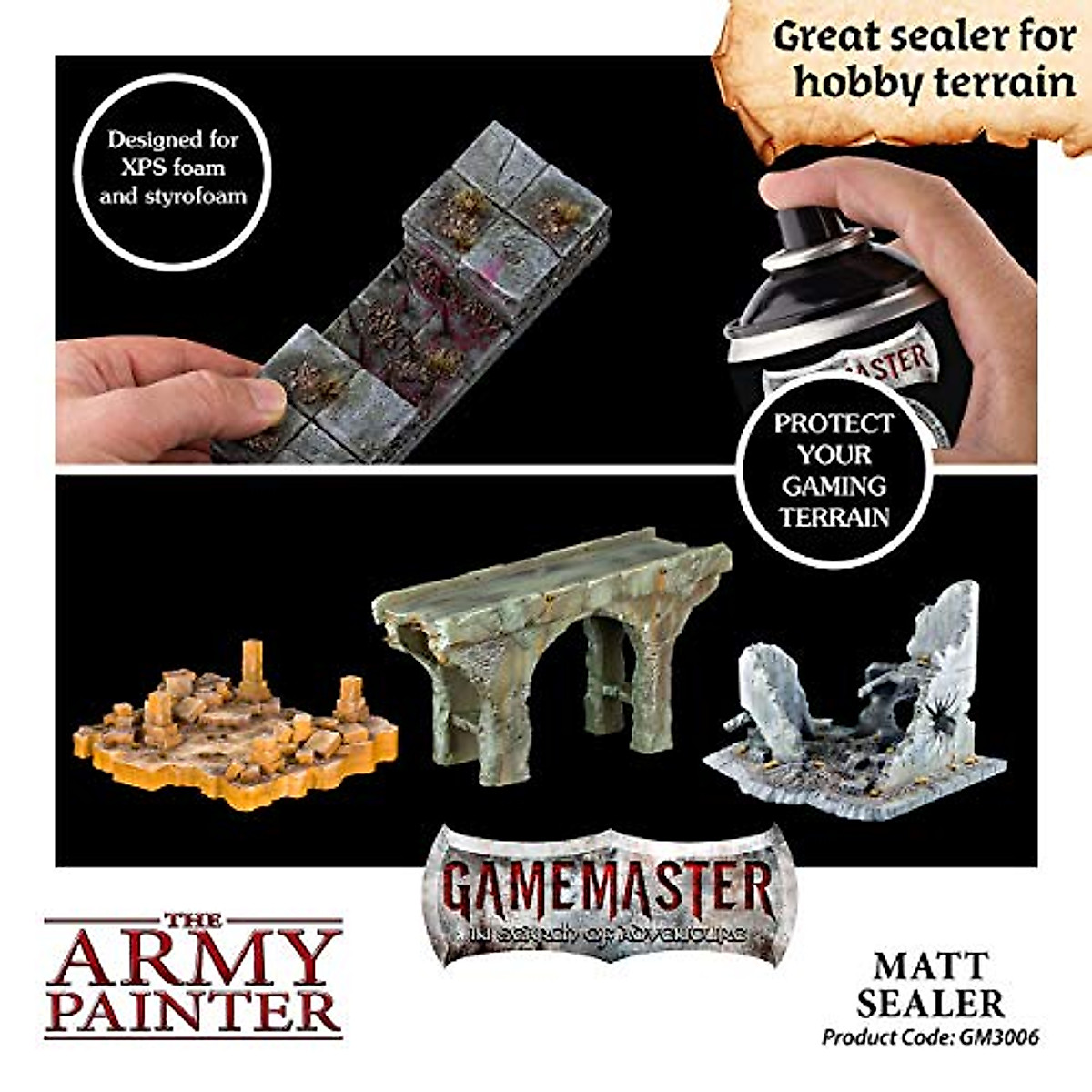 The Army Painter GameMaster - Terrain Sealer: Matt Sealer, (10 Ounce) - Matte Spray Paint Primer with Matte Filler Primer for Crafts, Dungeon Dragon Terrain Tiles, & Tabletop Wargaming Scenery.