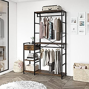 HAGAZU Standing Closet Clothing Rack, Open Wardrobe,Metal Closet Organizer System with Shelves and Hooks for Bedroom, Laundry, Walk-in Closet