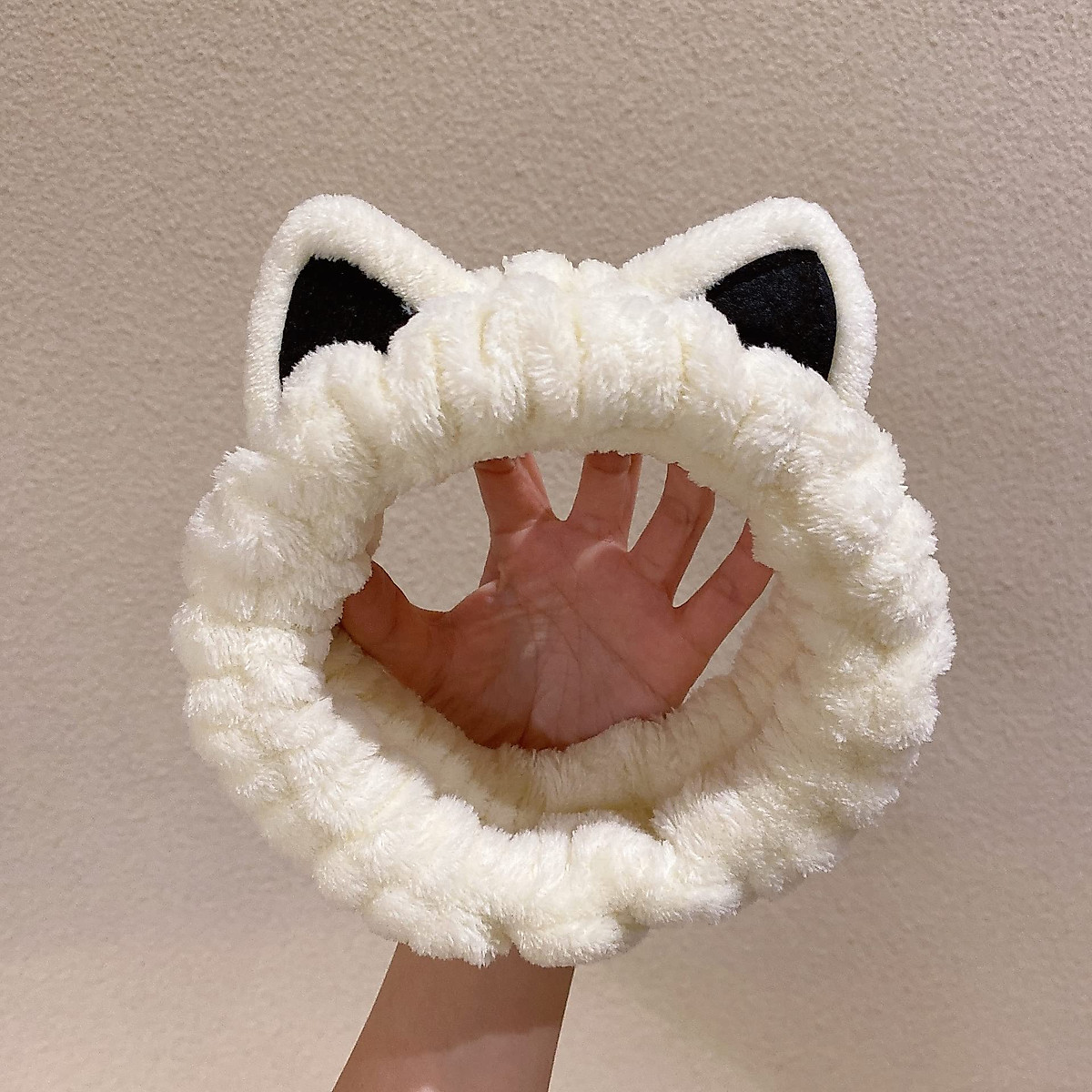 Hofar Cat Face Wash Headband Hairband with Cat Ears Coral Fleece Cartoon Cute Creative Hair Accessories