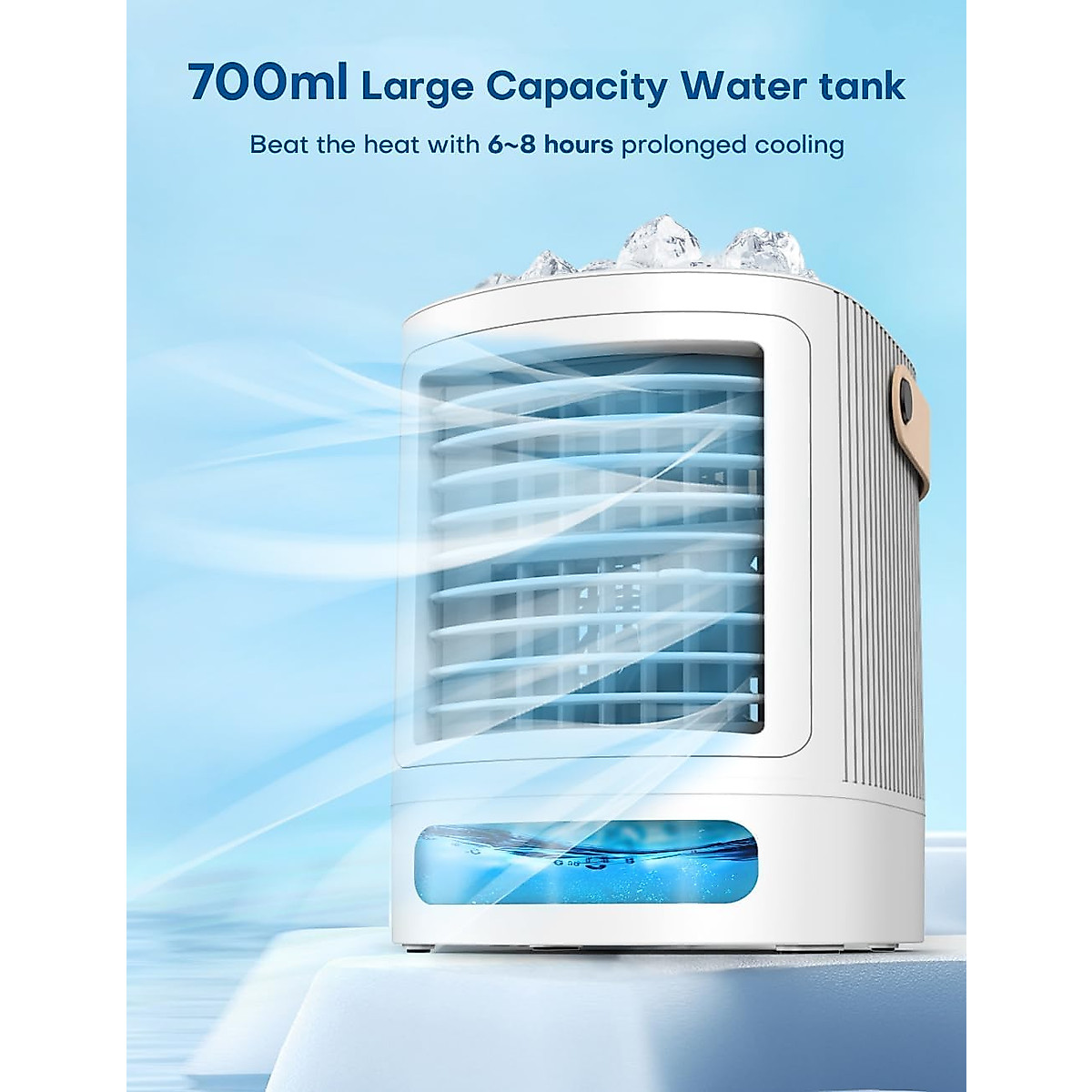 FANCOLE Portable Air Conditioners, 3-IN-1 Small Air Conditioner w/ 3-Level Humidify & 3 Speeds, 7-Color Night Lights, Top Fill Tank for 8H Cooling, Desk Mini Air Conditioner for Bedroom Room Office