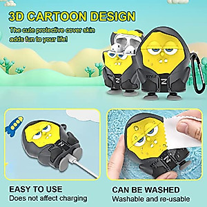 [7 in 1] Case for Airpods 2&1 Cute Funny Air Pods Cover, 3D Cartoon Character AirPod 2 Cover Silicone Protective Skin Boys Girls Fashion Kawaii Case for Apple Airpods1/2 with Keychain (Yellow)