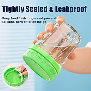 wookgreat Overnight Oats Jars, Overnight Oats Container with Leakproof Lid and Spoon Set of 4, 12 Oz Glass Mason Jars, Large Capacity Wide Mouth Jars with Measure Marks for Cereal Milkshake Meal Prep